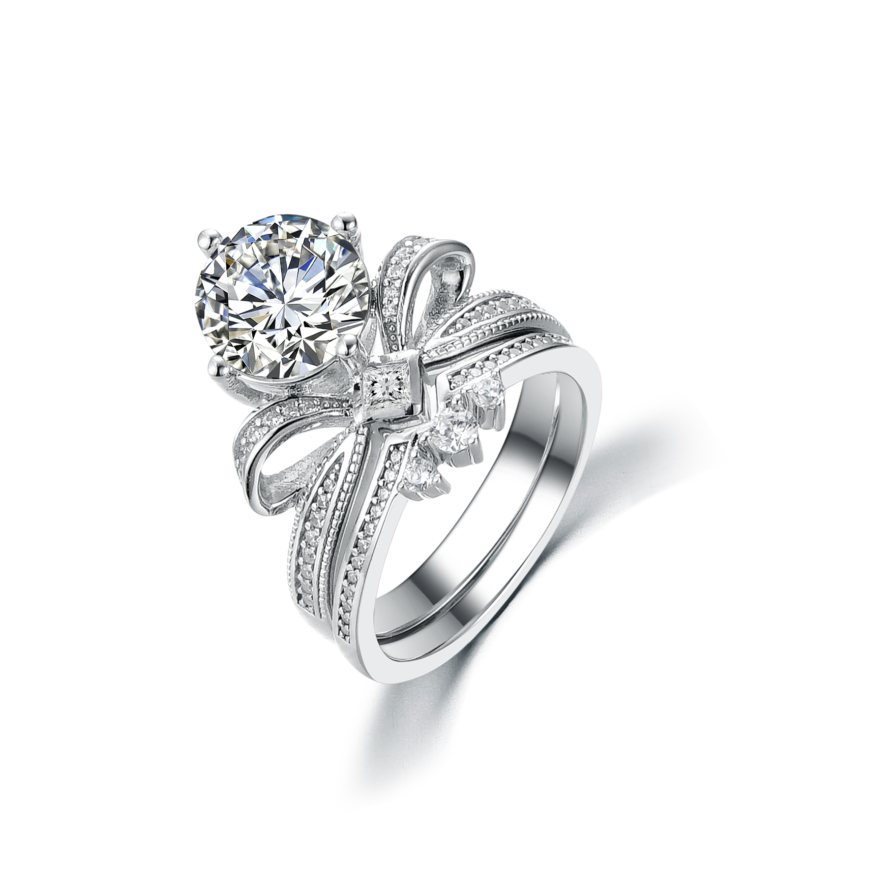 Moissanite Jewelry 18K White Gold Round and Princess Cut Moissanite ...